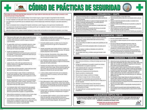 California Code of Safe Practices | CAL-OSHA Safety Poster for Workplace