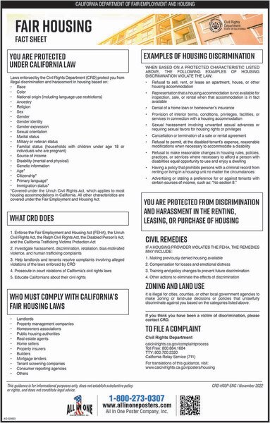 California Fair Housing Poster | All In One Poster Company