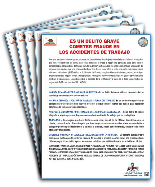 California Workers' Compensation 5 Packs | OSHA Safety Poster for Workplace