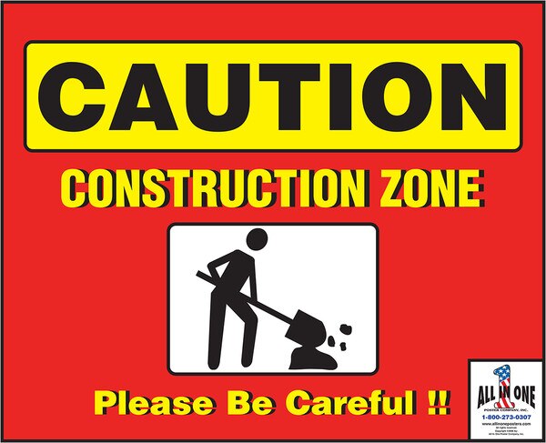 Caution Construction Zone | OSHA Safety Poster for Workplace