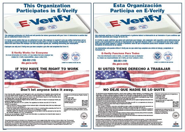 E-Verify Poster and Right To Work | Additional Federal Posting Labor ...
