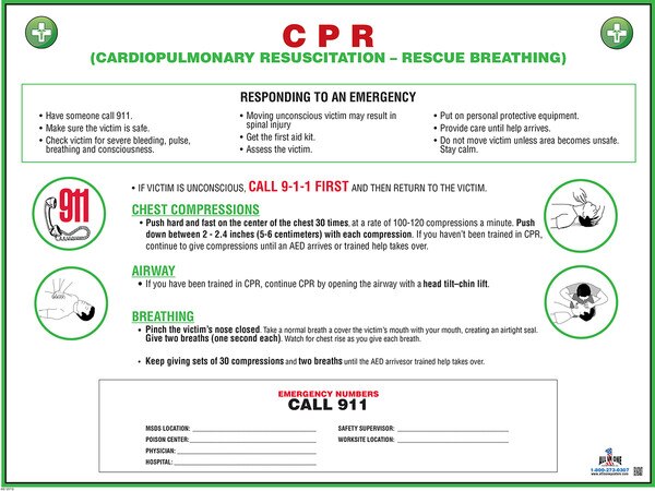 First Aid CPR | OSHA Safety Poster for Workplace