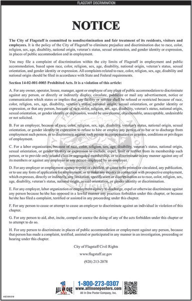 Flagstaff City Discrimination Notice Labor Law Poster | Local Ordinance