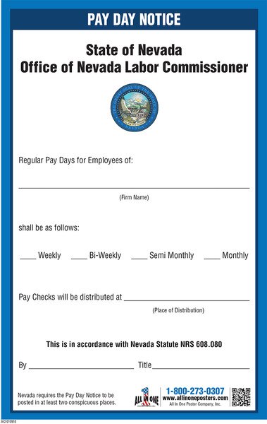 Nevada Pay Day Notice | Workplace Poster | Additional State Posting ...