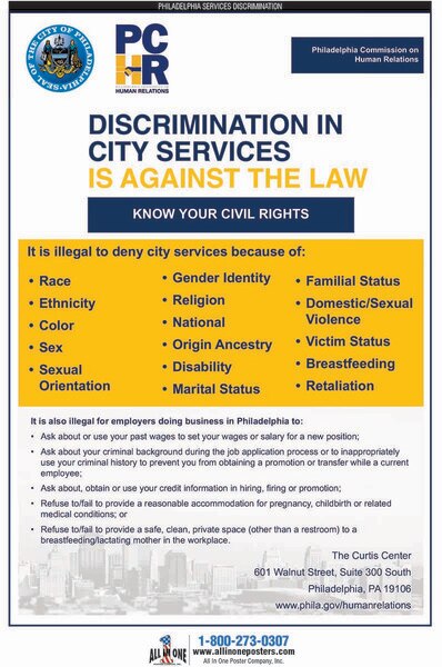 Philadelphia Services Discrimination Labor Law Poster | Local Ordinance