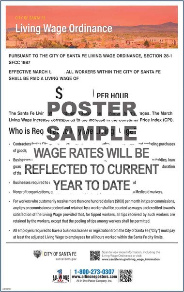 2025 Santa Fe City NM Minimum Wage Labor Law Poster | Local Ordinance