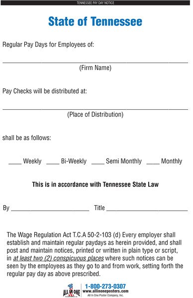 Tennessee Pay Day Notice | Workplace Poster | Additional State Posting ...
